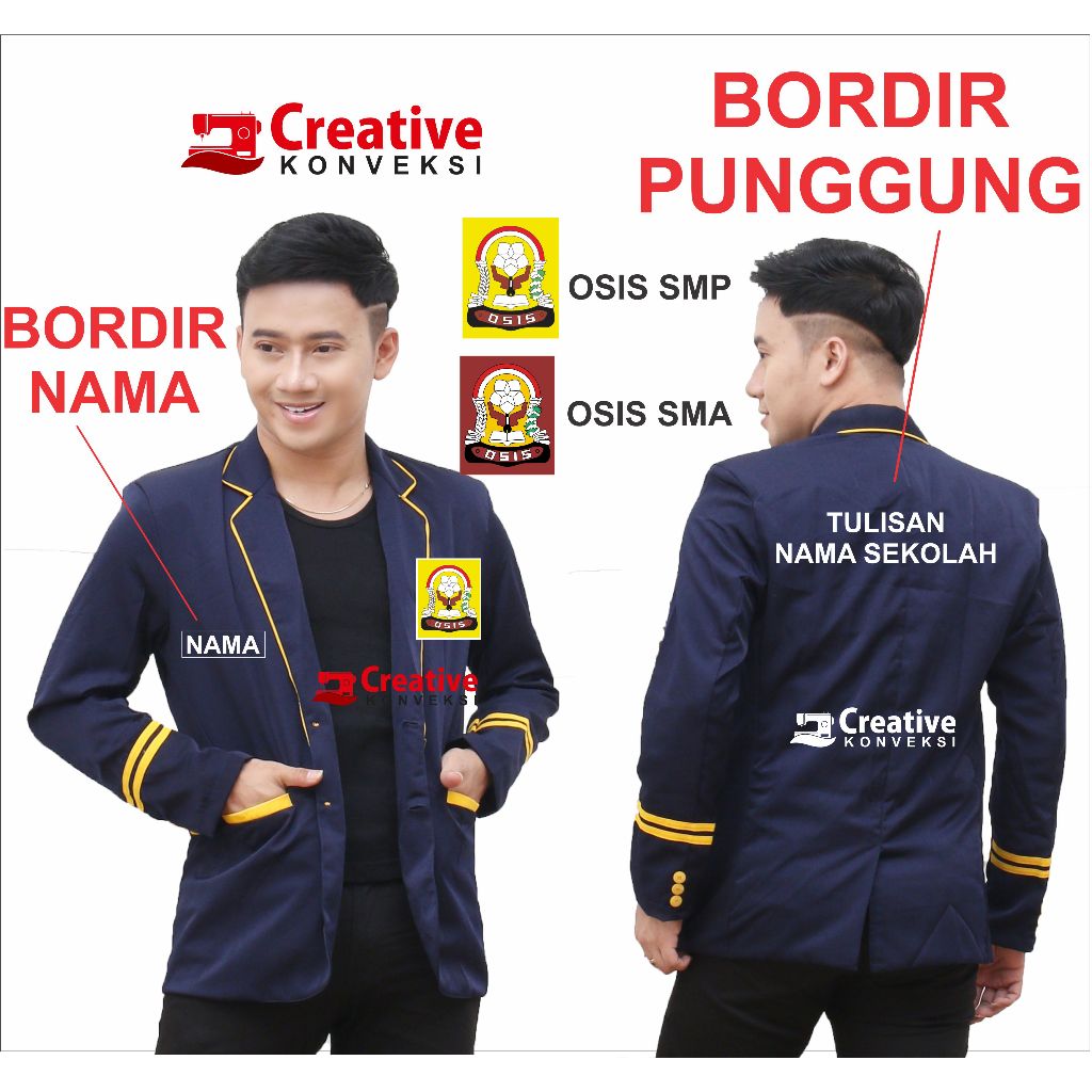 Jual Seragam Jas almamater Sekolah warna Navy Lis Kuning Emas (bisa ...