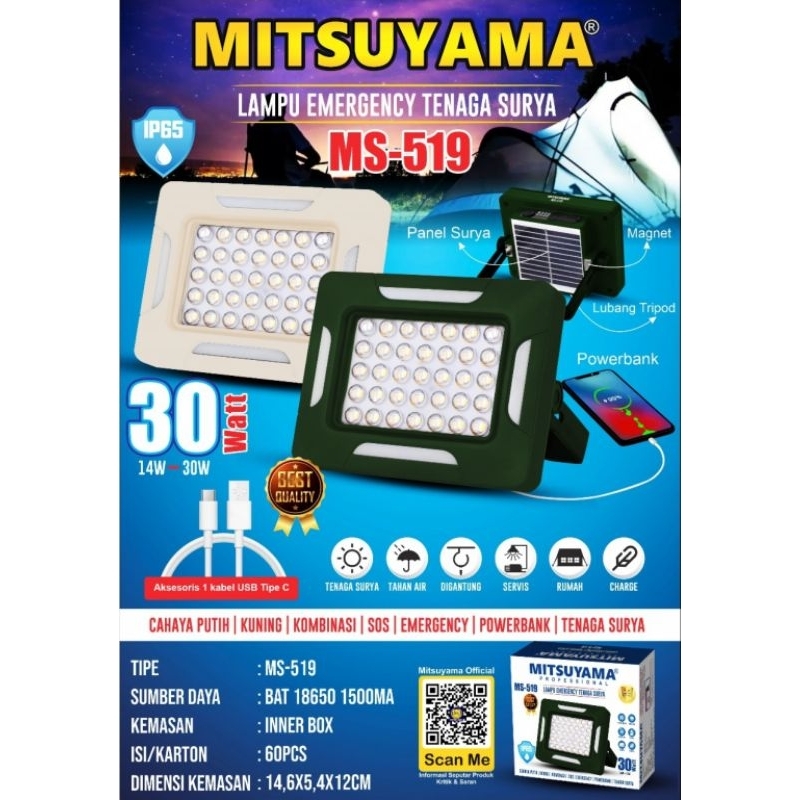 Jual LAMPU SOROT TENAGA SURYA 30W MITSUYAMA MS 519 | Shopee Indonesia