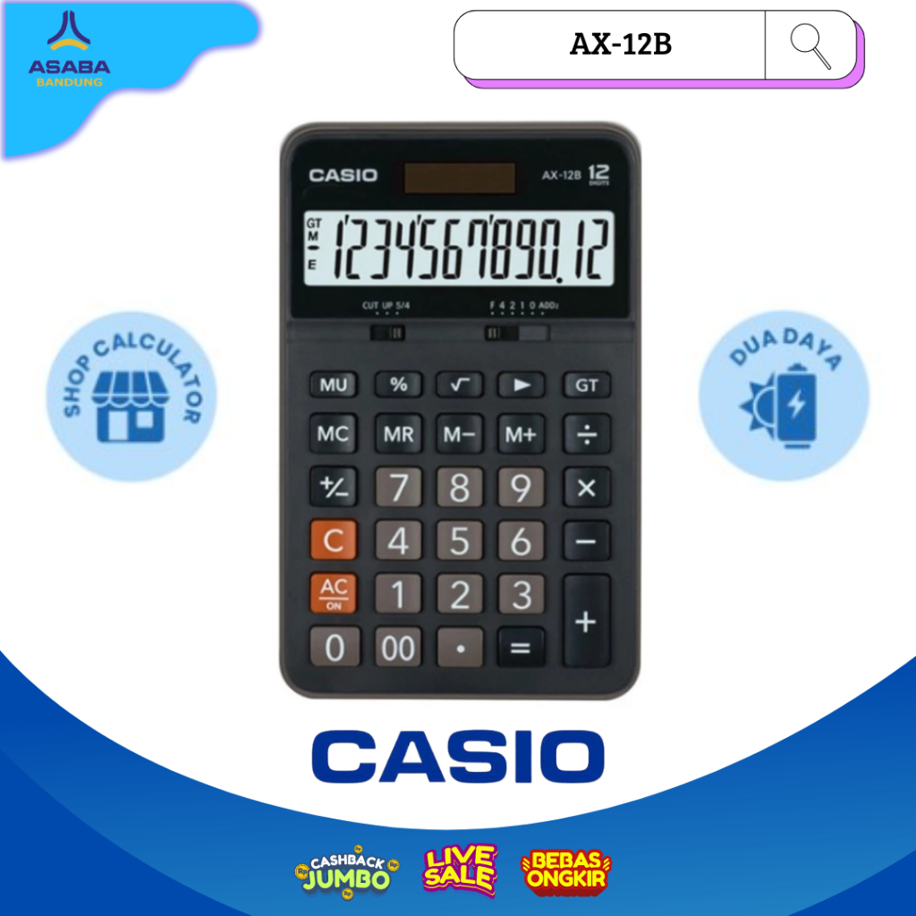 Jual Asaba Bandung - Casio Calculator AX-12B - Kalkulator Toko Dagang - Standard - 12 digit ...