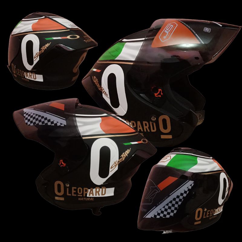 Jual New Helm JS Armor Motif Leo Black Dop Visor Smoke Paket Ganteng ...