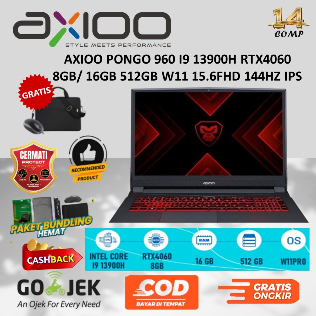 Jual AXIOO PONGO 960 I9 13900H RTX4060 8GB/ 16GB 512GB W11 15.6FHD ...