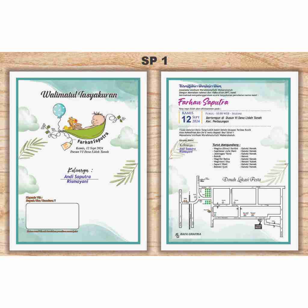 Jual Undangan Tasyakuran Aqiqah Penabalan Nama Model 1 lbr timbal balik ...