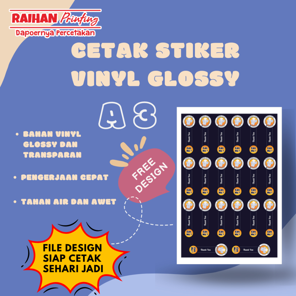 Jual Cetak + Cutting Sticker Vinyl White Glossy / Transparan / Mate A3 ...