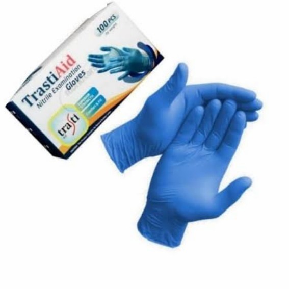 Jual Sarung Tangan Karet Nitril / Nitrile Gloves TRASTI Hitam dan Biru ...