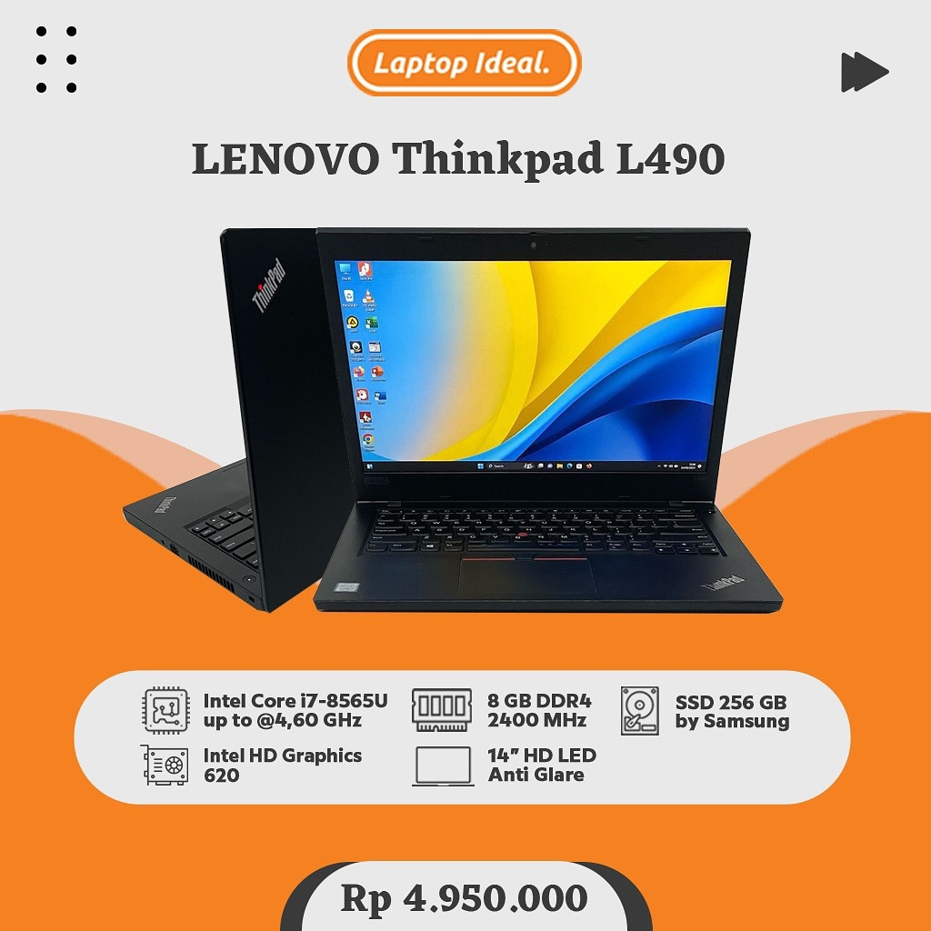 Jual LENOVO Thinkpad L490 (2019) SLIM i7 gen 8 RAM 8 GB DDR4 SSD 256 GB ...