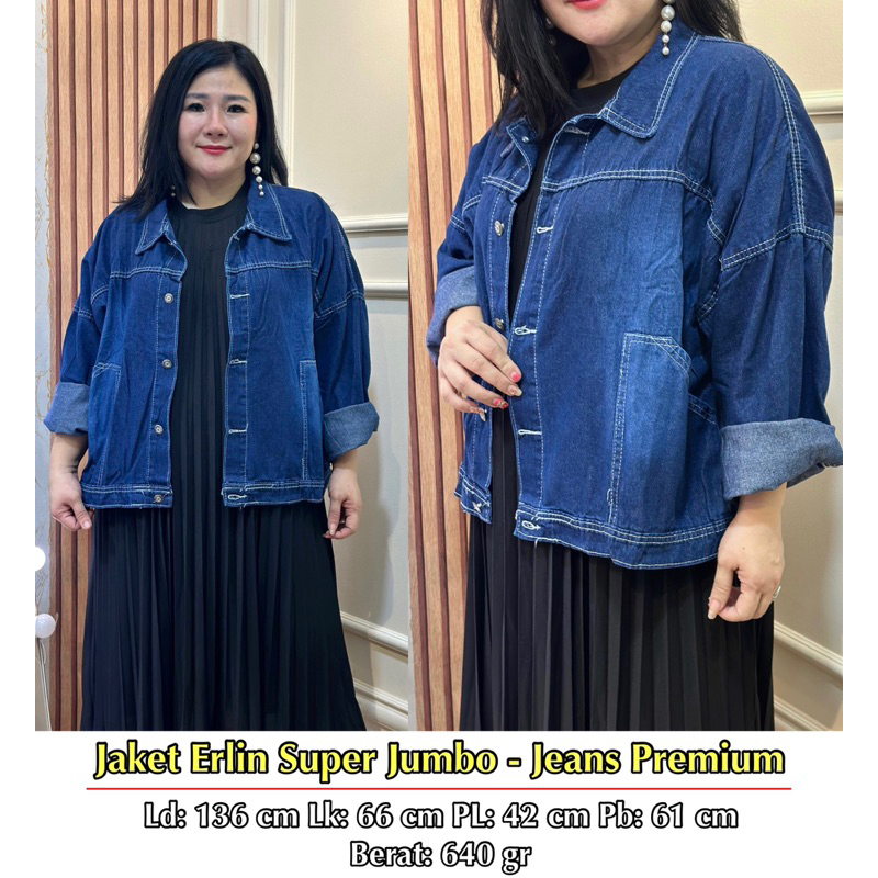Jual FINA BIGSIZE - (JACKET ERLIN JEANS) JACKET JEANS WANITA JUMBO ...