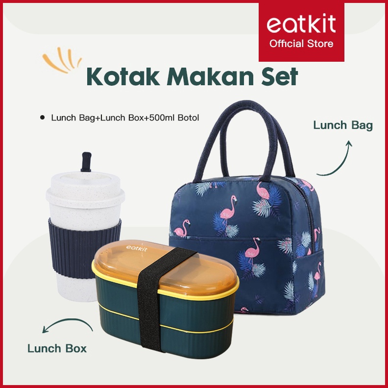 Jual Eatkit 3in1 Kotak Makan Set Lunch Box I Tempat Kotak Makan I Lunch Box Wheatstraw | Shopee ...
