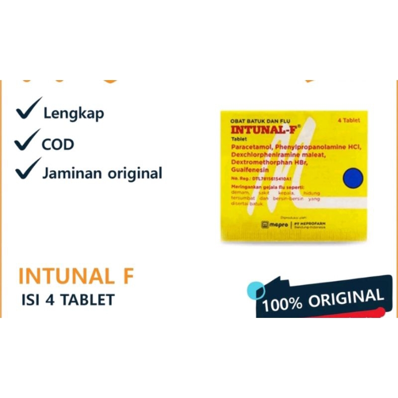 Jual Intunal F 1 setrip isi 4 tablet untuk flu demam,pusing sakit ...