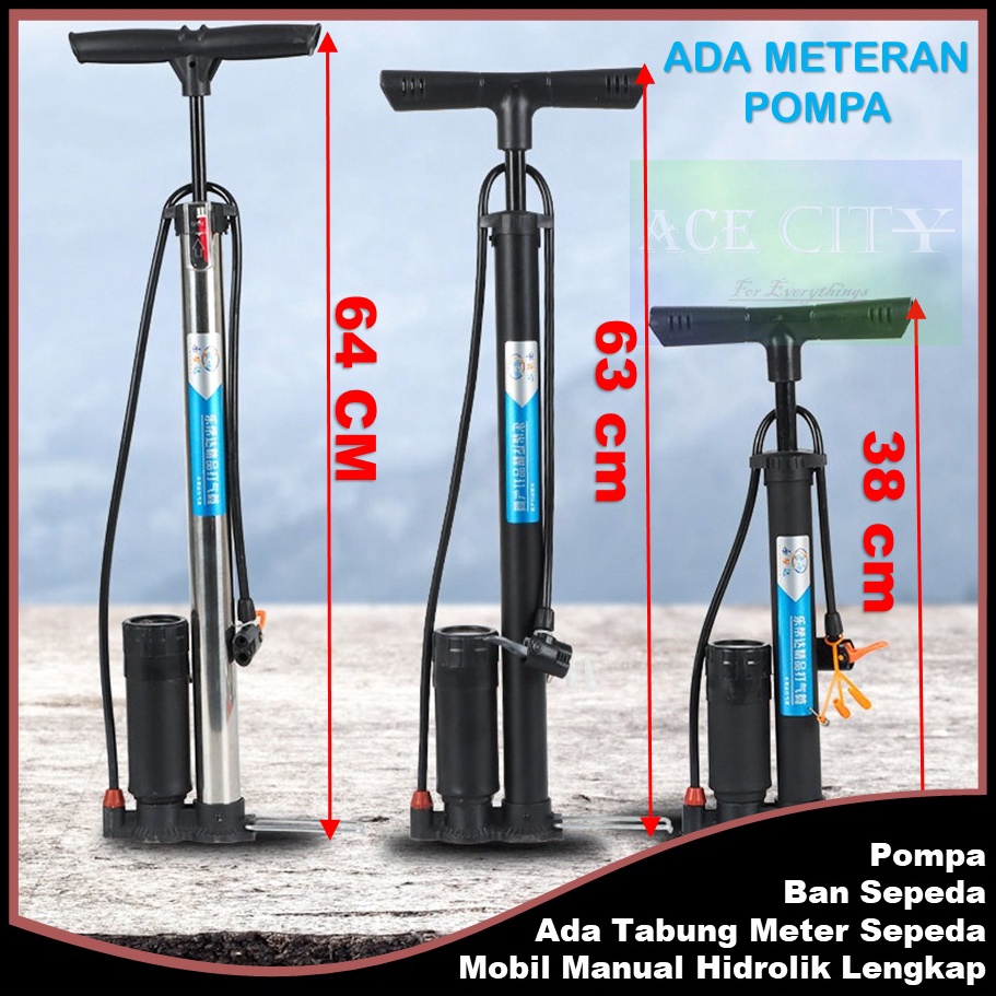 Jual Pompa Ban Tabung Meter Mobil Sepeda Motor Manual rah | Shopee ...