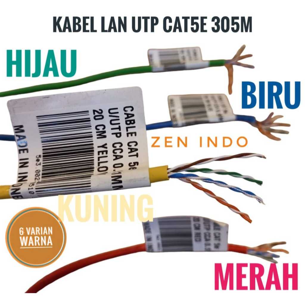 Jual Kabel Lan Indoor UTP Cat5e Cat 5e 305Meter dengan 6 varian warna ...