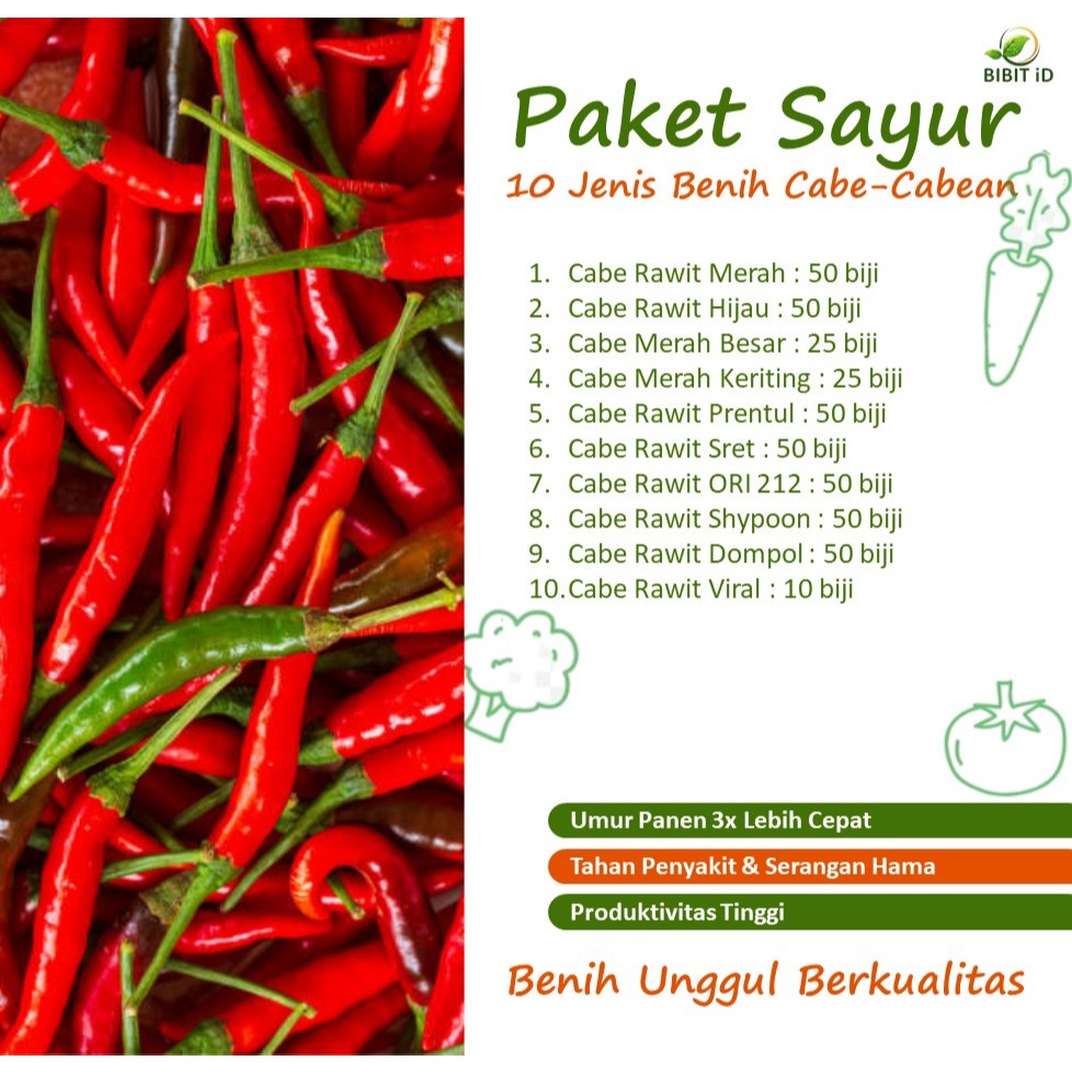 Jual Paket 10 Macam Bibit Benih Tanaman Cabe Konsumsi Sayuran Cabai ...