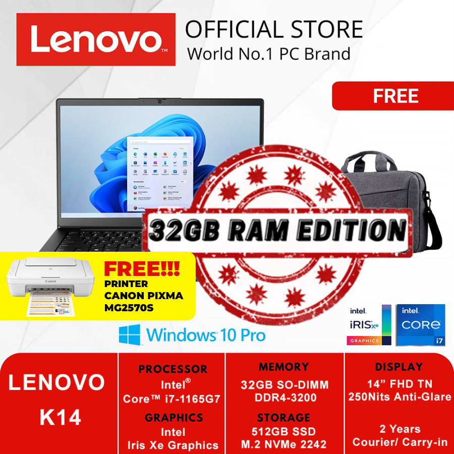 Jual LENOVO K14 GEN 1 2CID BLACK CORE i7-1165G7 16GB 512GB W10 PRO | Shopee Indonesia