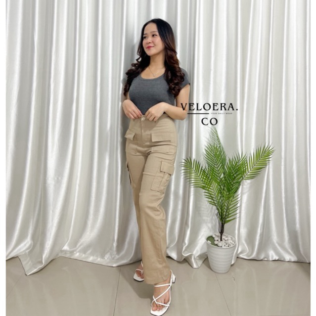 Jual [ VELOERA.CO ] Ghea - Celana Culotte Cargo Strech Premium Soft Jeans / Kulot Kargo Wanita ...