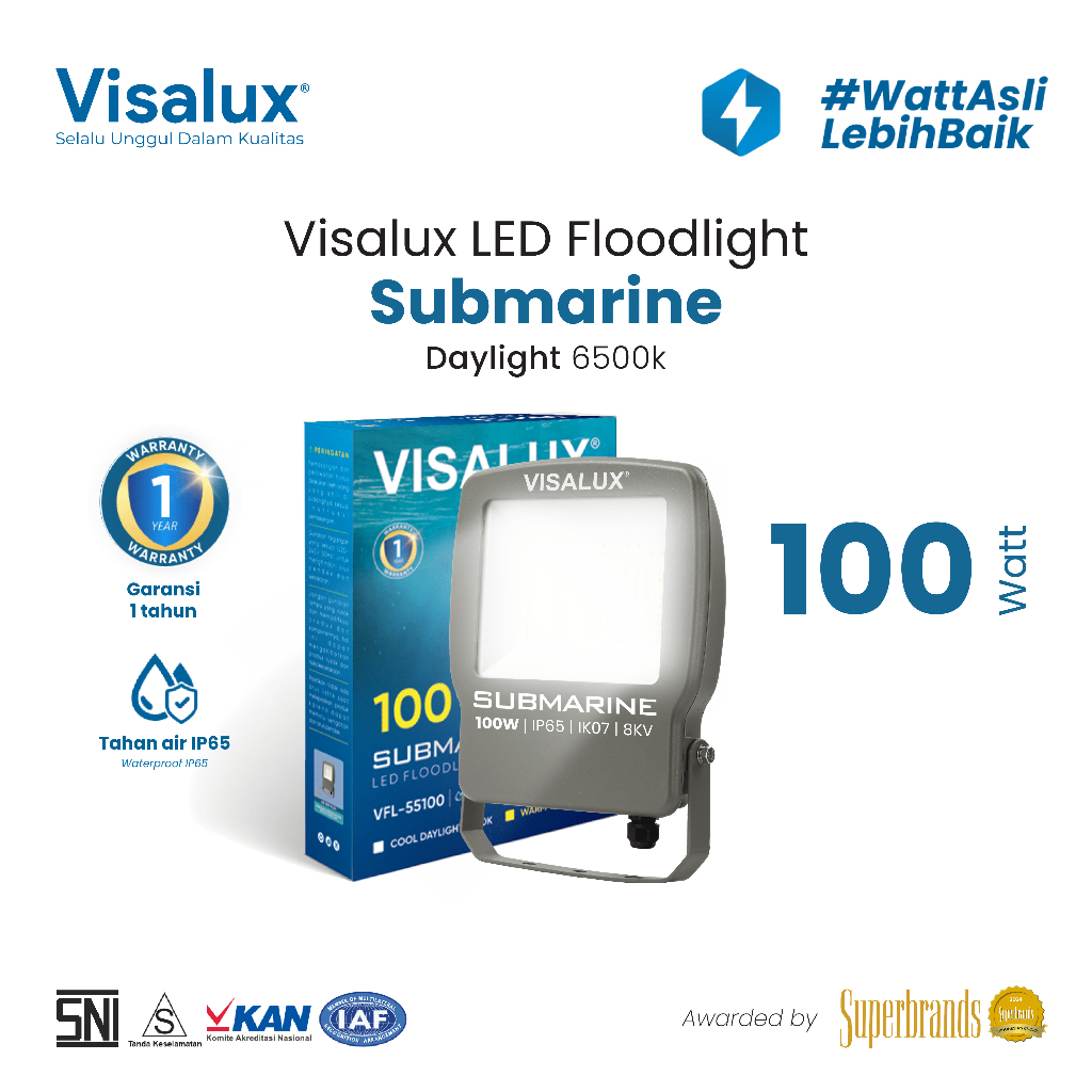 Jual Visalux Lampu LED Flood Light Submarine 6500K Daylight Putih 100W ...