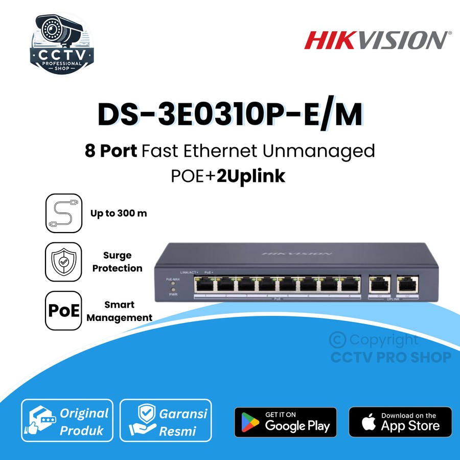 Jual Switch PoE HikVision 8 Port + 2 Port Uplink DS-3E0310P-E/M Hub IP ...