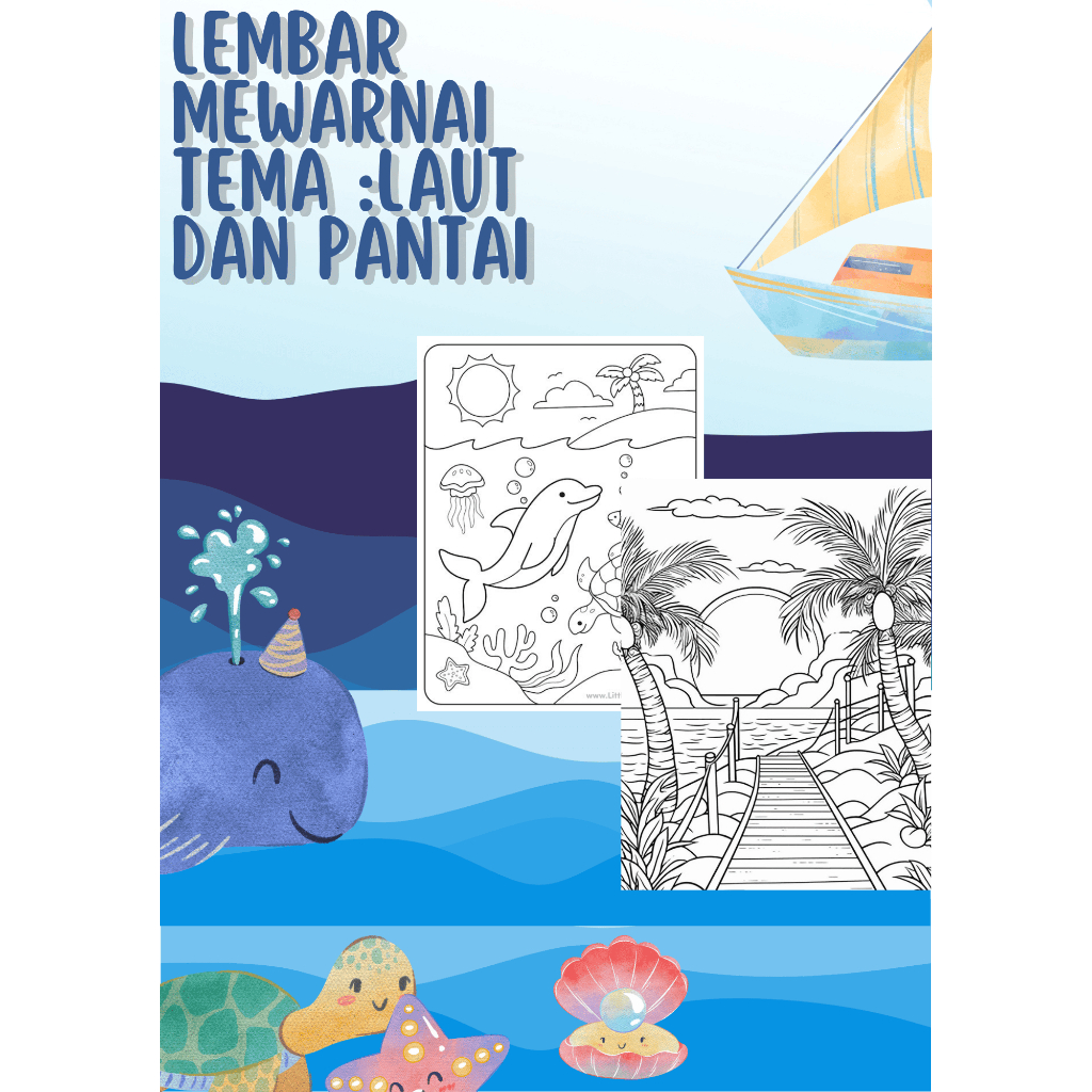 Jual KERTAS MEWARNAI TEMA PANTAI DAN LAUT||COLORING BOOK||BUKU MEWARNAI ...