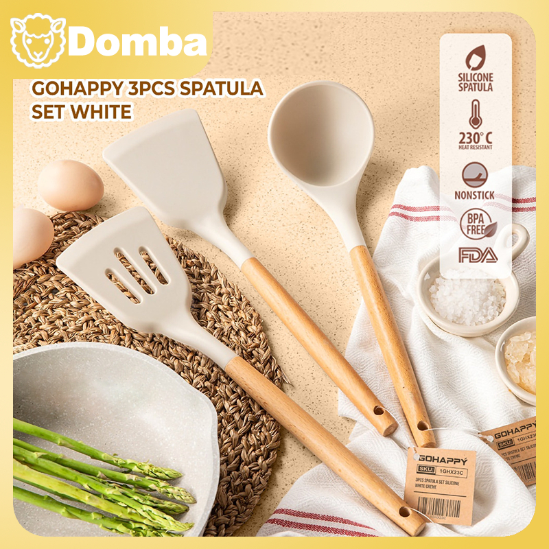 Jual 3 PC Spatula Set Putih Sutil Silicone GOHAPPY Alat Masak Silikon ...