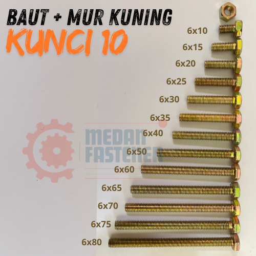 Jual Baut Mur Kuning M6 Kepala Kunci 10 Ukuran 1cm - 8cm | Shopee Indonesia