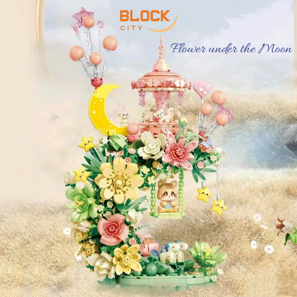Jual Block City-Sembo Flower Under The Moon 611082 Puzzle Block Bricks ...