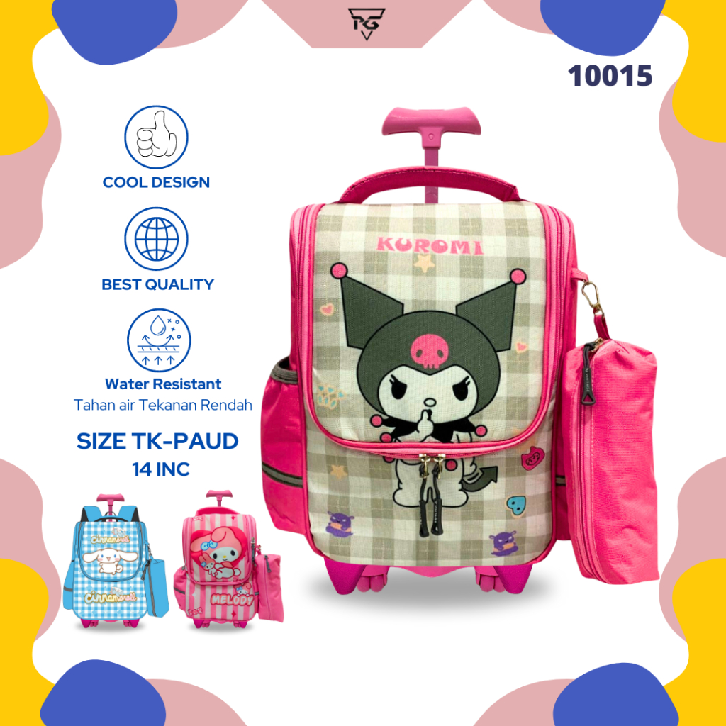 Jual Troli Dorong Anak Sekolah Perempuan TK Karakter Kuromi Tas Koper Anak PAUD High Quality RPG ...