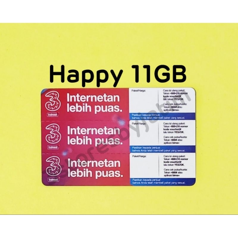 Jual Voucher Kuota Data 3 / Three / Tri Happy 11GB ( Promo ) NEW total ...
