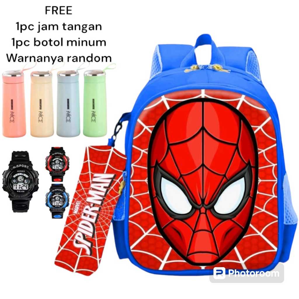 Jual Tas Sekolah Anak Ransel Karakter SPIDERMAN Terbaru 2024 Murah SD TK PAUD Paket 3in1 Tas ...