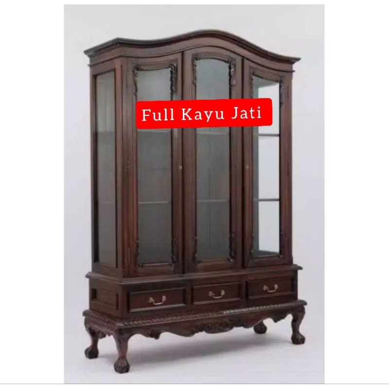 Jual Almari Hias Full Kayu Jati Lemari Jam kaca Full Kayu Jati Almari ...