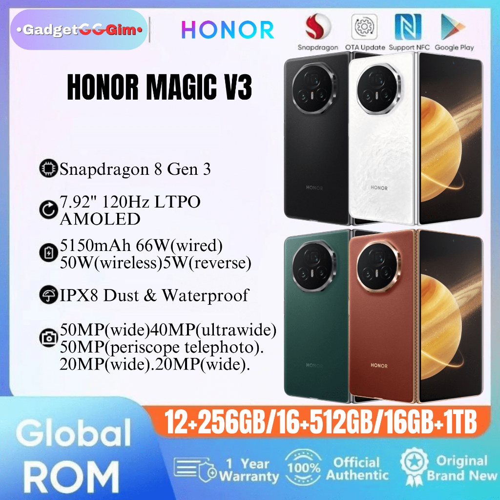 Jual Honor Magic V3 5G Snapdragon 8 Gen 3 120Hz 5150mAh 66W IPX8 BNIB Garansi Resmi 1 Tahun HP ...