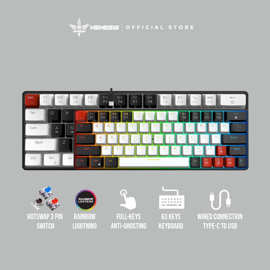 Jual Nemesis Keyboard Mechanical 63 Keys Removable HELENS MKN-07 ...