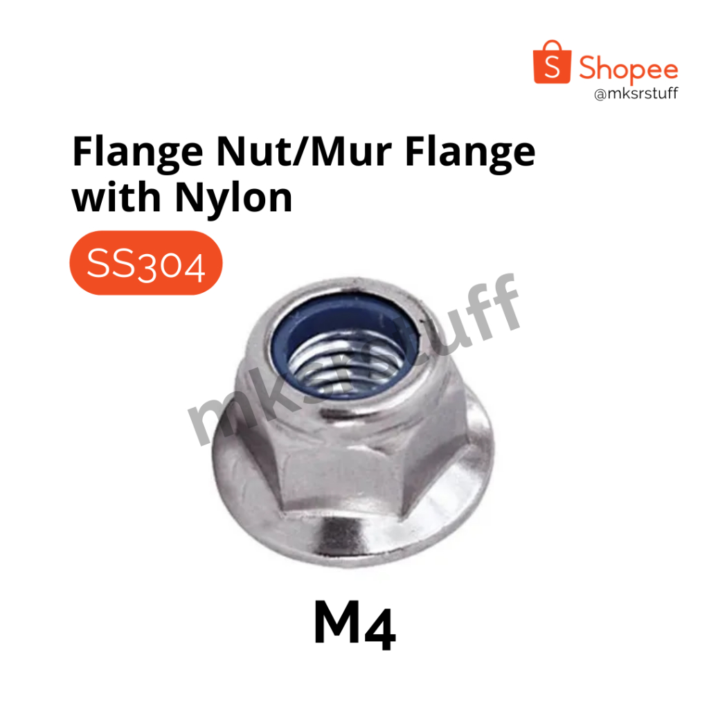 Jual SS304 Flange Nut with Nylon Stainless Steel 304 - M4, M5, M6, M8, M10 | Shopee Indonesia