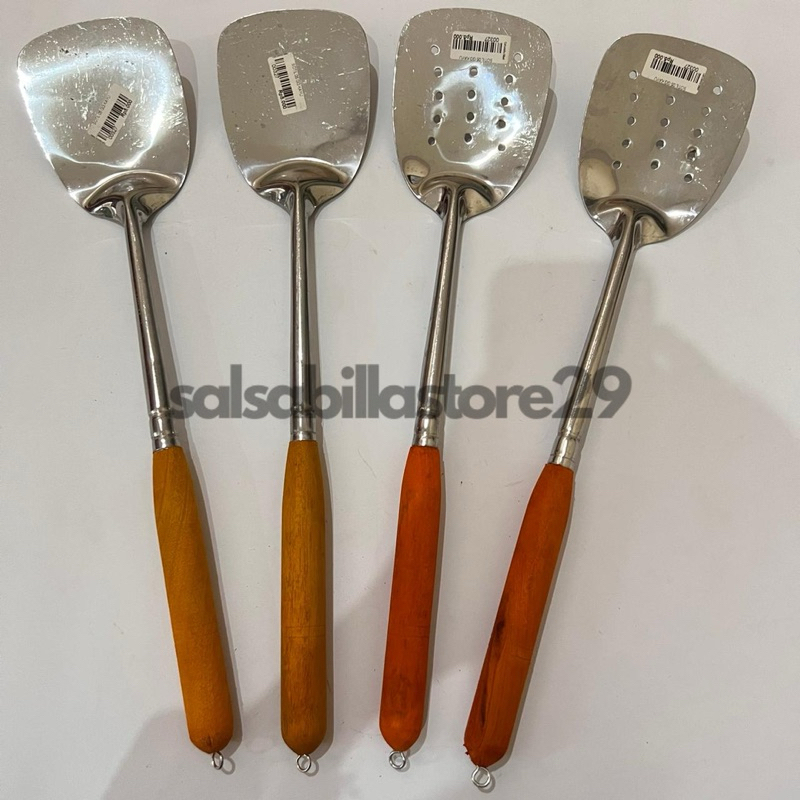 Jual sotil stainless gagang kayu / spatula stainless gagang kayu ...