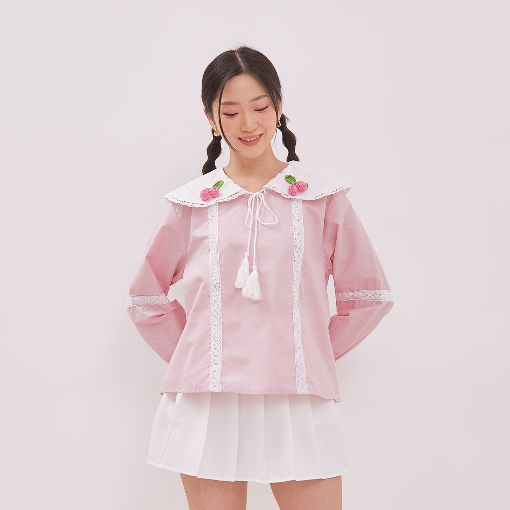 Jual Pinky Cherry Heart Blouse 016 | Wilexa official | Kemeja wanita ...