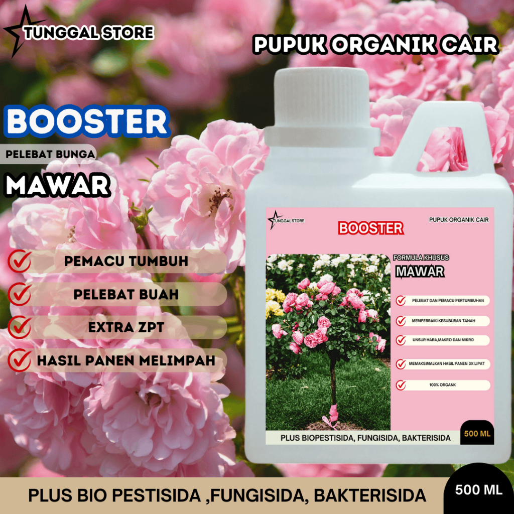 Jual Pupuk Organik Cair Tanaman Hias Bunga MAWAR Plus Hormon ZPT ...