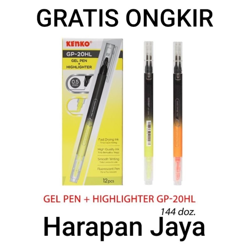 Jual Gel Pen GP-20HL Highlighter KENKO 0.5mm Pen Jel & Stabilo 2 in 1 ...