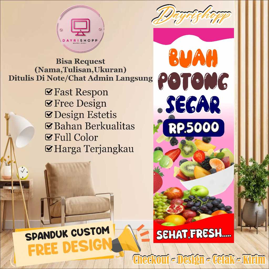 Jual Size 60x160 Cm,Spanduk Banner Buah Potong Segar Terbaru Custom ...