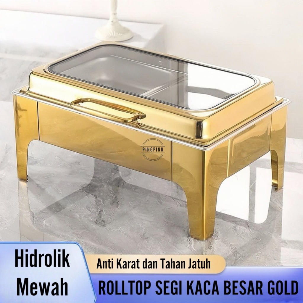 Jual Chafing Dish / Rolltop Segi Kaca Catering Stainless Steel 9 L /set ...
