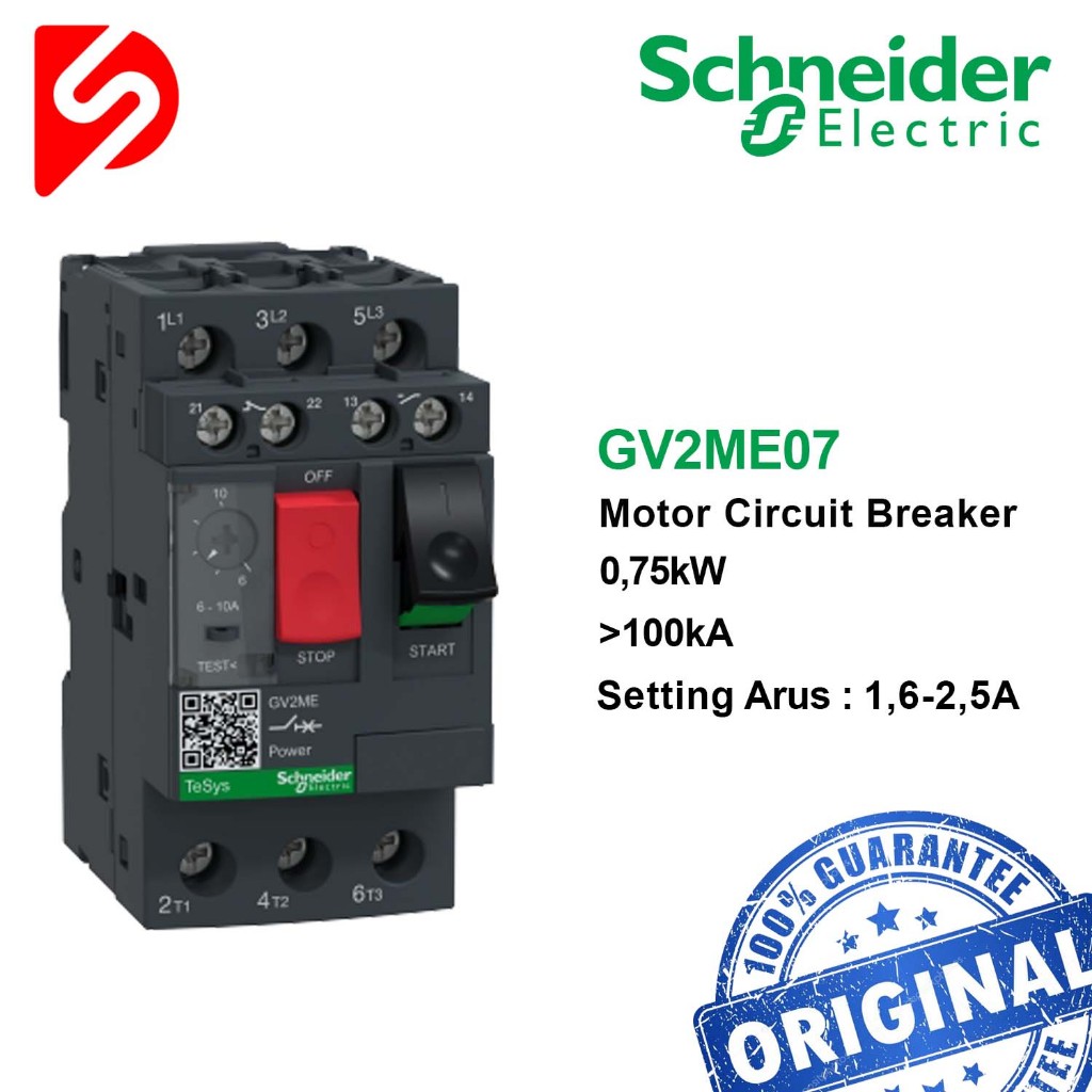 Jual Motor Cricuit Breaker GV2ME07 1,6-2,5A Original Schneider | Shopee ...