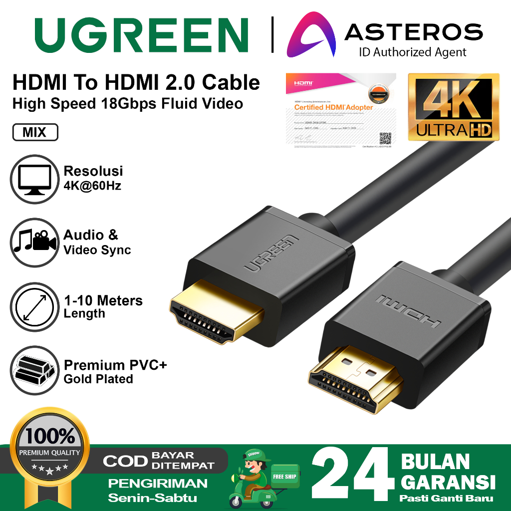 Jual UGREEN Kabel HDMI To HDMI 4K 60Hz 18Gbps Ultra HD HD104 1Meter | Shopee Indonesia