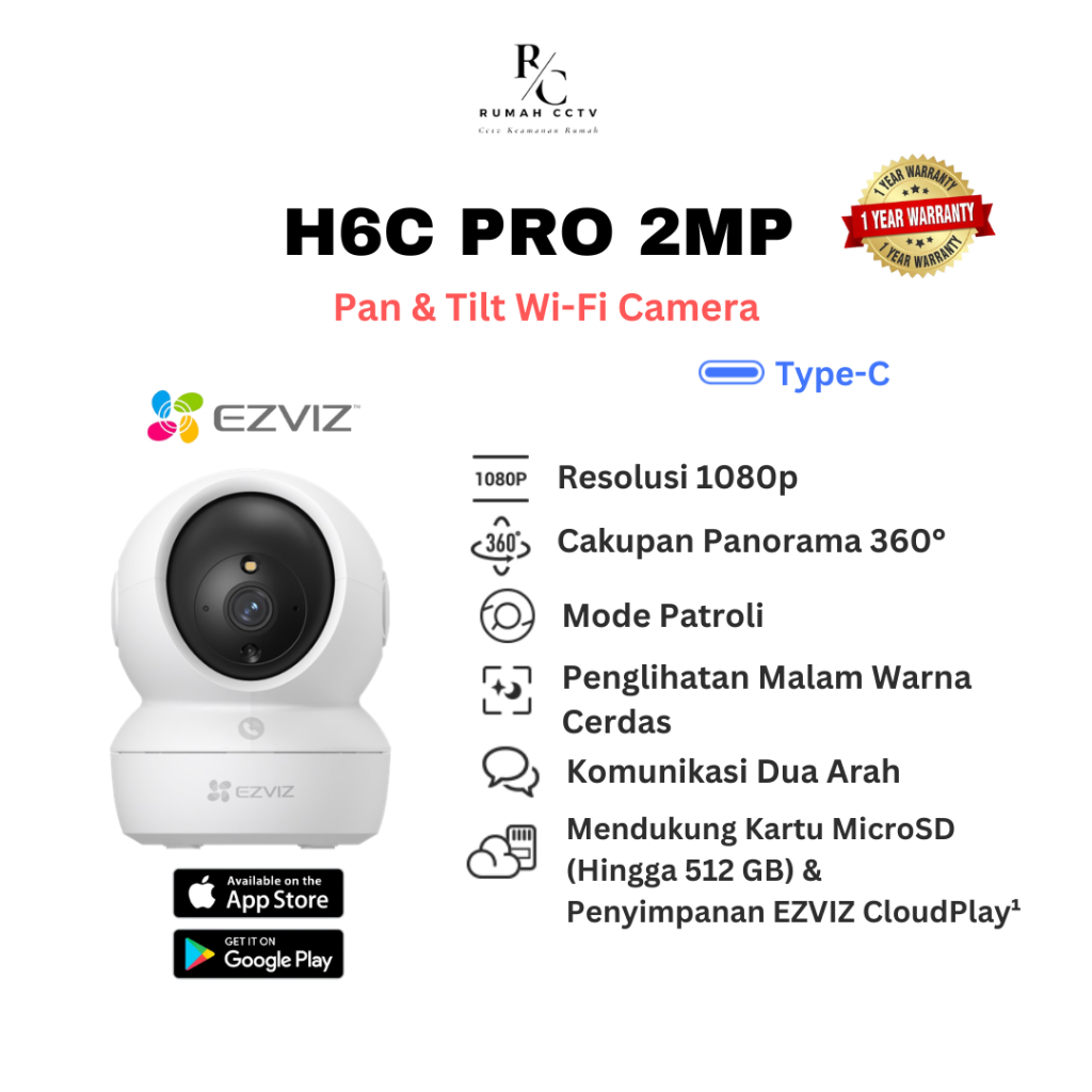 Jual EZVIZ - H6C 2MP Pro Pan & Tilt Smart Home Camera Cctv Indoor | Shopee Indonesia