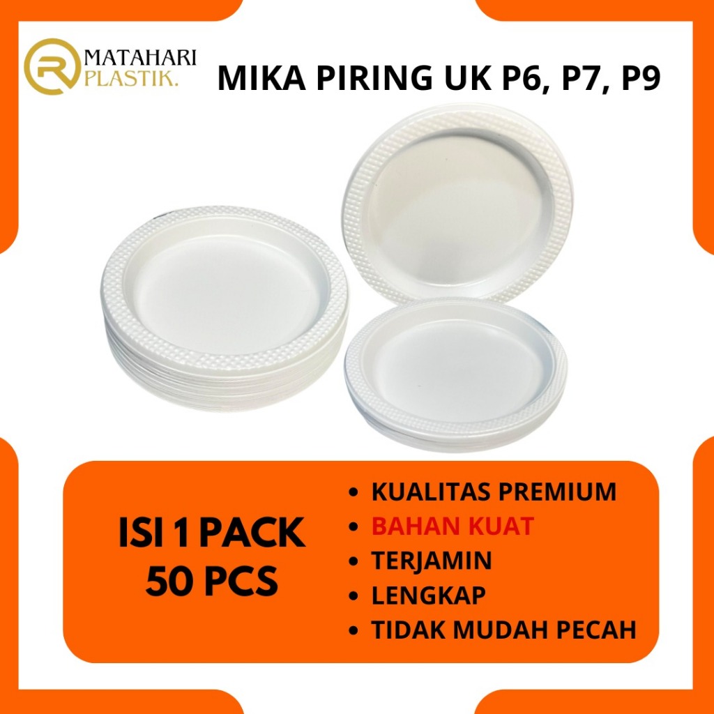 Jual RMP - Piring Plastik / Mika Putih Isi 50 Pcs UKURAN 6/7/9 Sekali ...