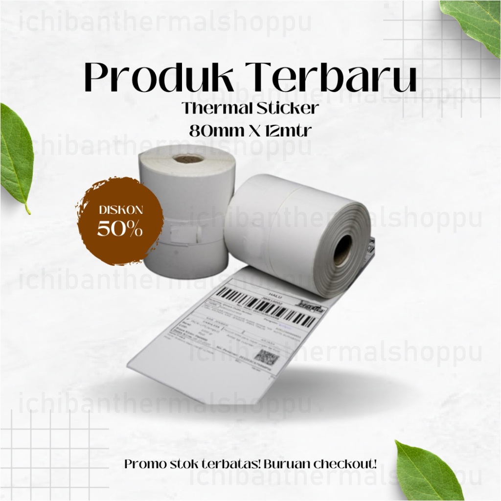 Jual KERTAS STIKER LABEL PRINTER THERMAL 80X50 80MM 80X12 METER ...