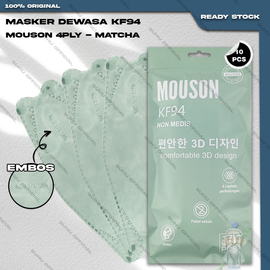 Jual Masker KF94 MOUSON 4Ply isi 10Pcs Matcha Green Hijau Muda KF 94 4 Ply Earloop Surgical Mask ...