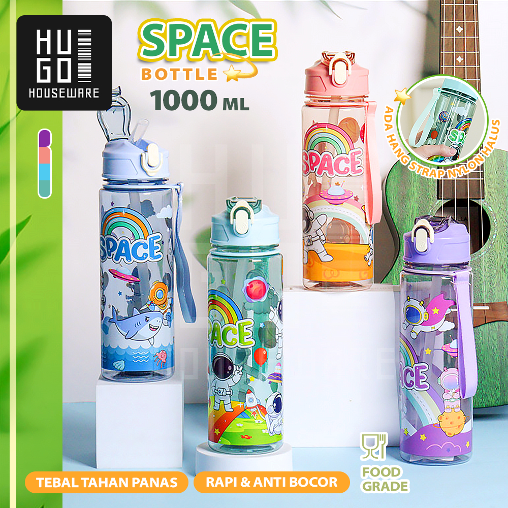 Jual HUGO Botol Minum 1 Liter Bening Botol Air Anak Space Sedotan Anti ...