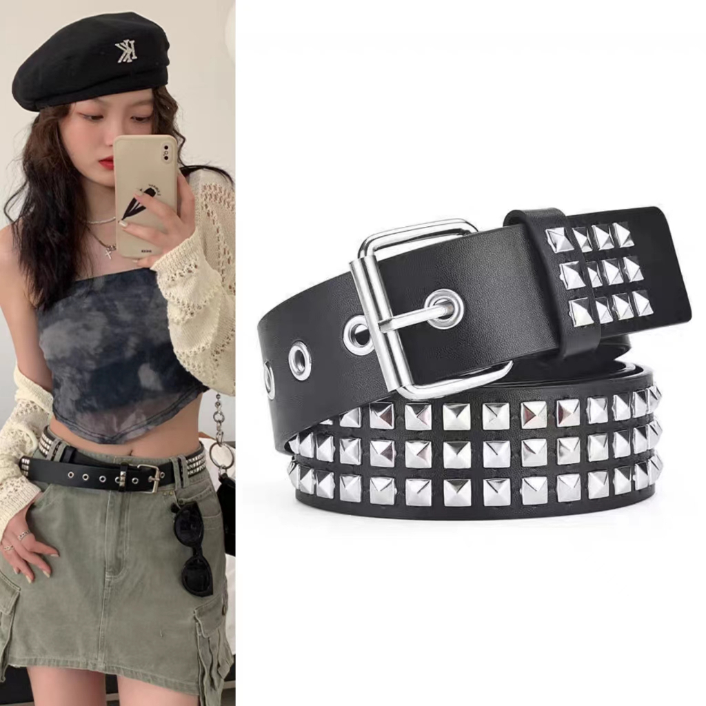 Jual BGS - 483 Gesper Punk Rock White Pin Buckle Belt Pria And Wanita ...