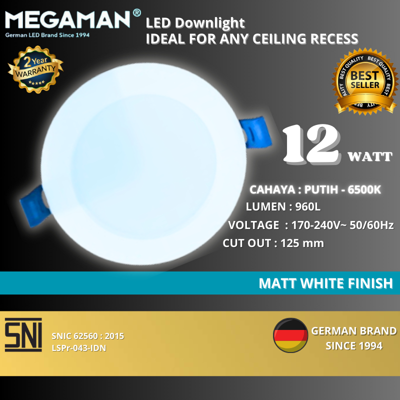 Jual Lampu LED Panel Downlight MEGAMAN 12 Watt 5" BULAT Cut Out 125mm ...