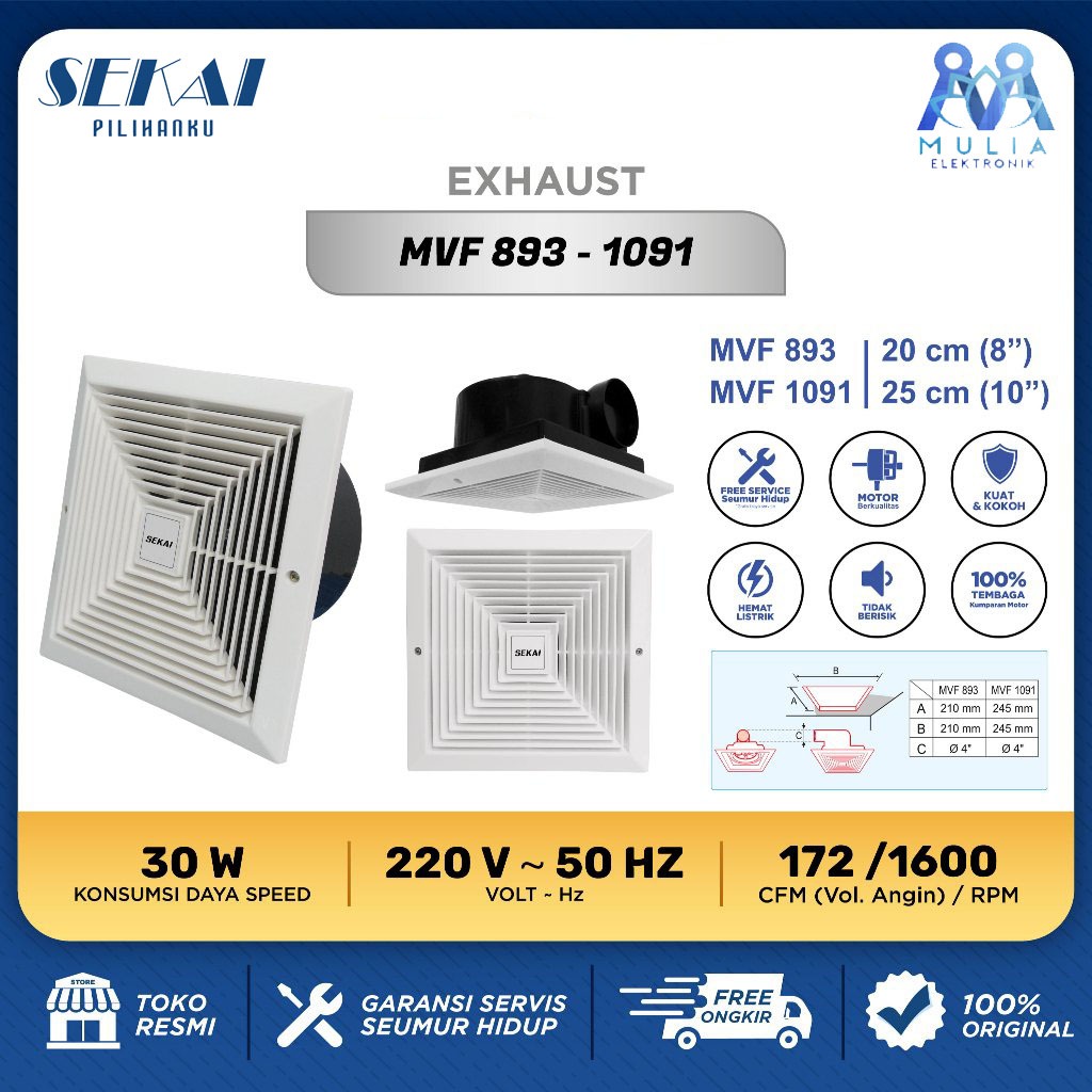 Jual SEKAI Exhaust Fan Hexos Plafon Dak 8 inch 10 inch SNI | Shopee Indonesia