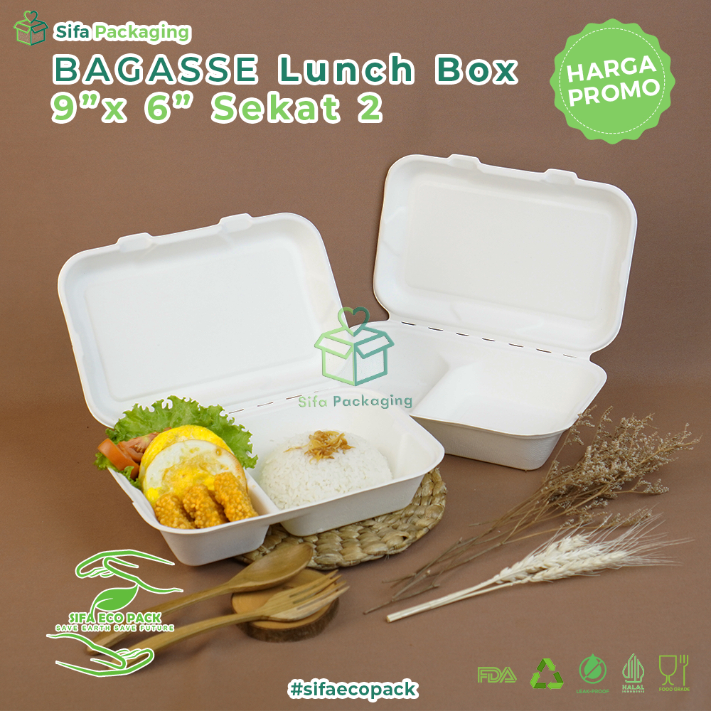 Jual Bagasse Lunch Box 2 Sekat Kotak Bekal Makan Bento Katering Dus Nasi Kemasan Ramah ...