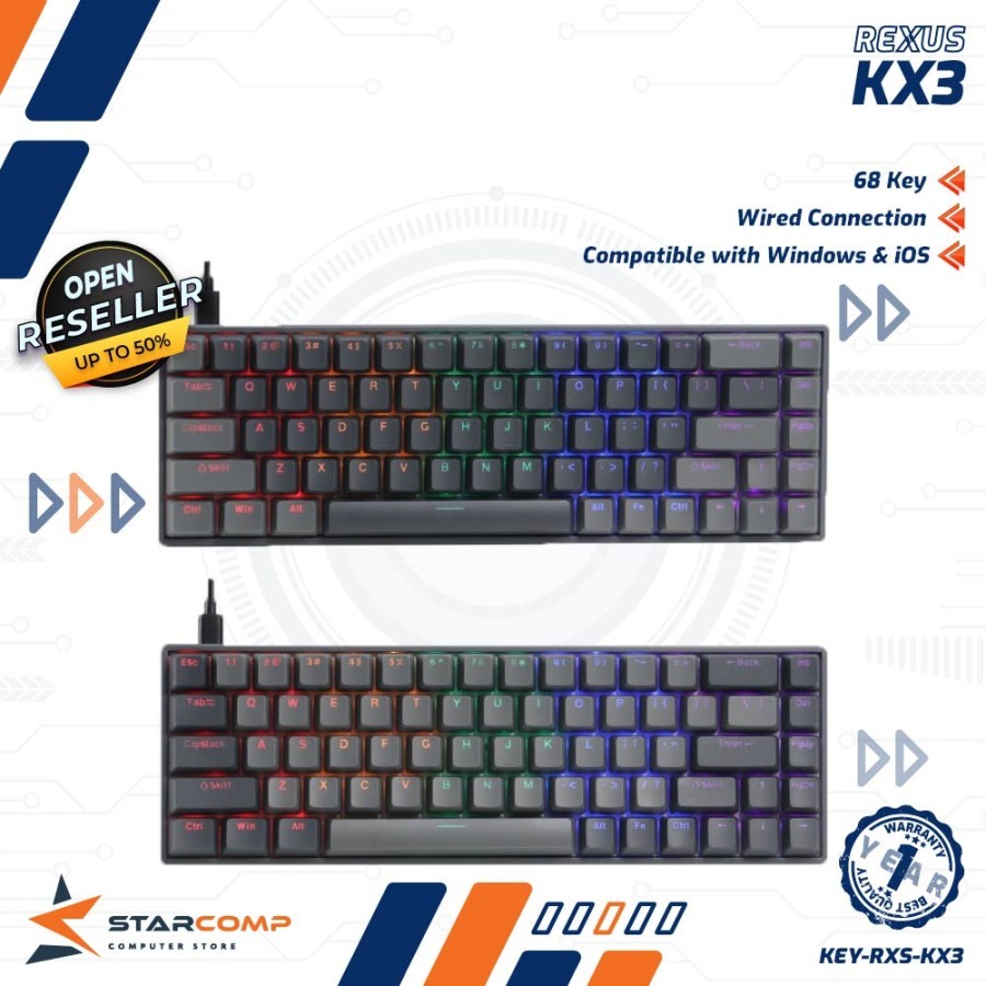 Jual Keyboard Rexus KX3 Heroic Mechanical 68Key Led RGB | Shopee Indonesia