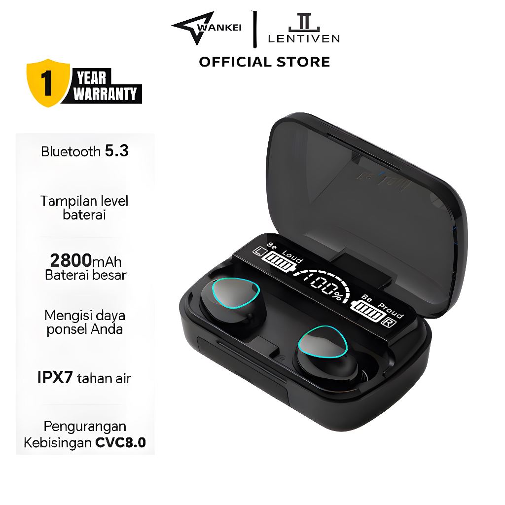 Jual WANKEI LENTIVEN Headset Bluetooth M10 TWS Wireless with Mic Smart ...
