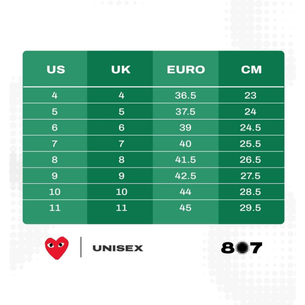 Jual Table Size Chart Sneakers Converse CDG | Shopee Indonesia
